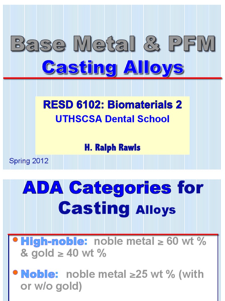 Dental Base Metals and PFM Alloys | PDF | Titanium | Alloy