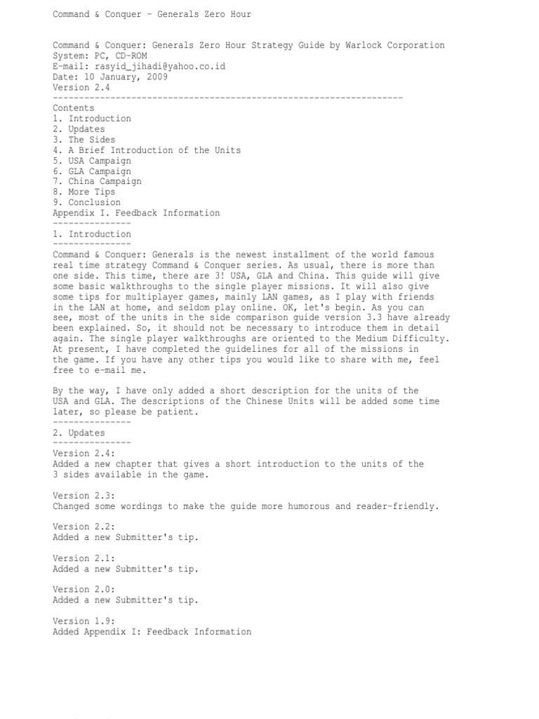 Command & Conquer Generals-Zero Hour Walkthrough | PDF | Tanks | Infantry