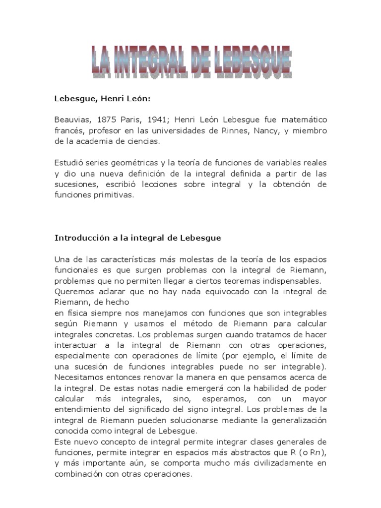 Integral de Lebesgue vs. Riemann: Comparativa | PDF | Integración ...