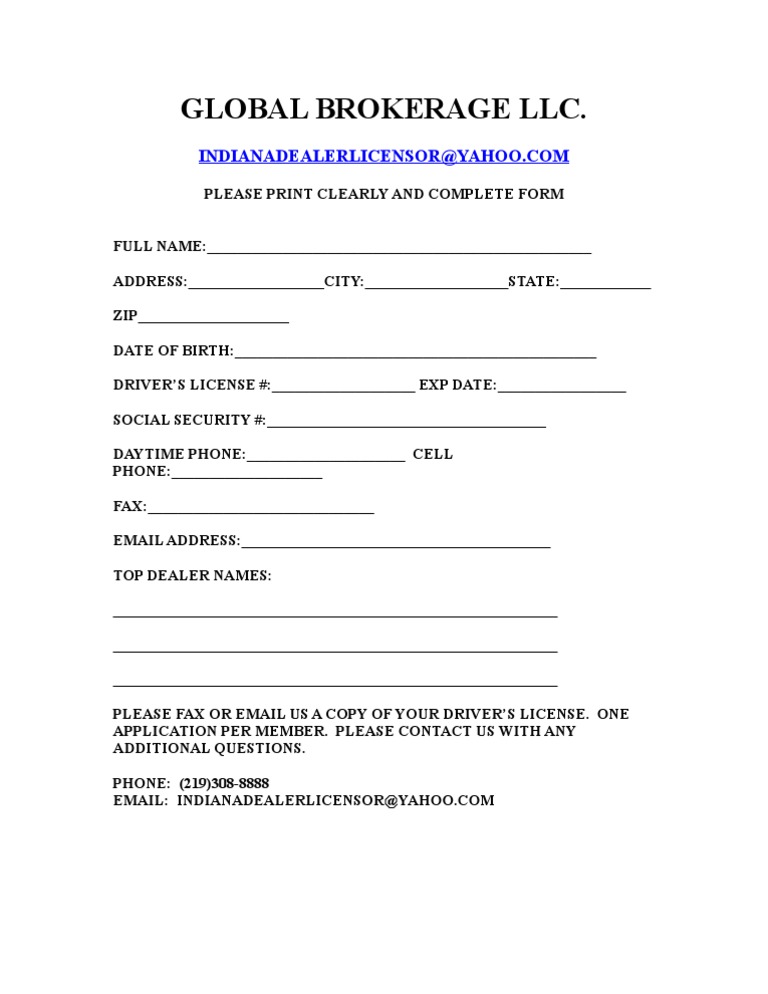 Indiana Dealer License Form | PDF