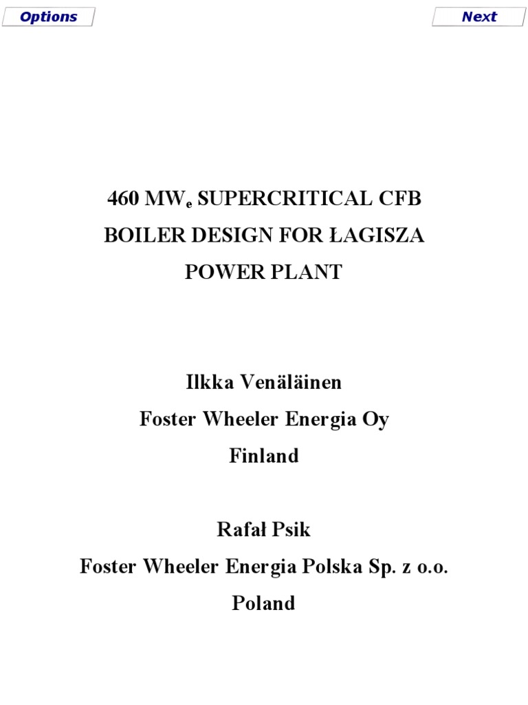 460 MW Supercritical CFB Boiler Design For Łagisza Power Plant | PDF