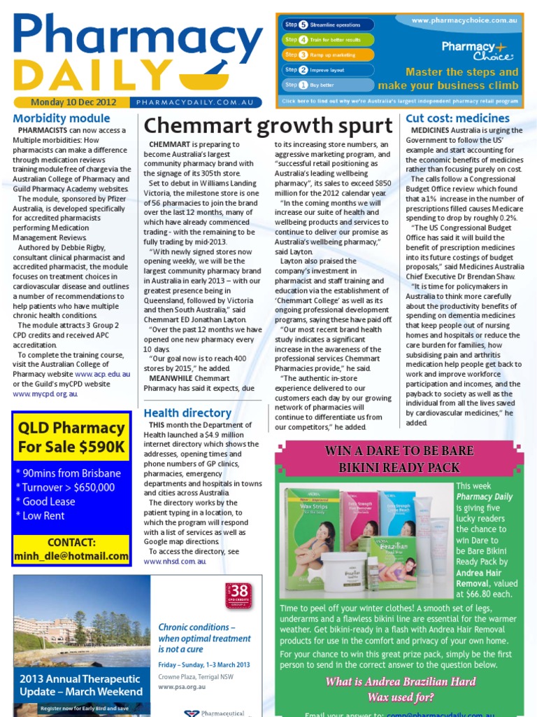 Pharmacy Daily For Mon 10 Dec 2012 - Chemmart Growth Spurt, Pharmacists ...