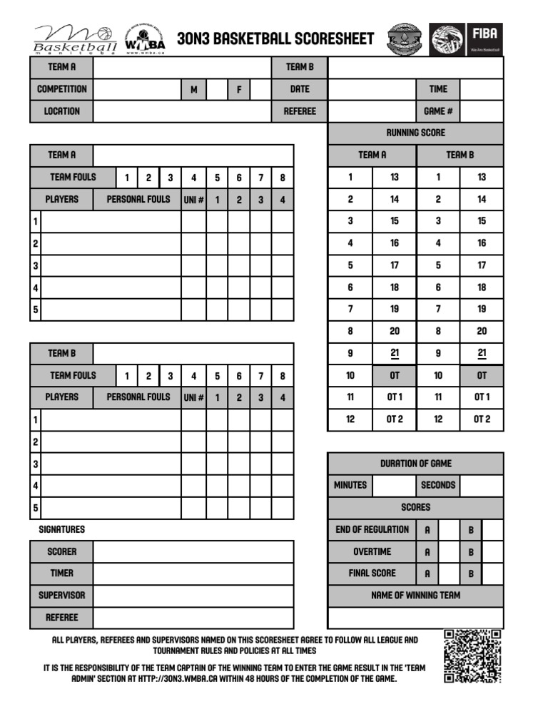 3 On 3 Scoresheet | PDF | Sports & Recreation