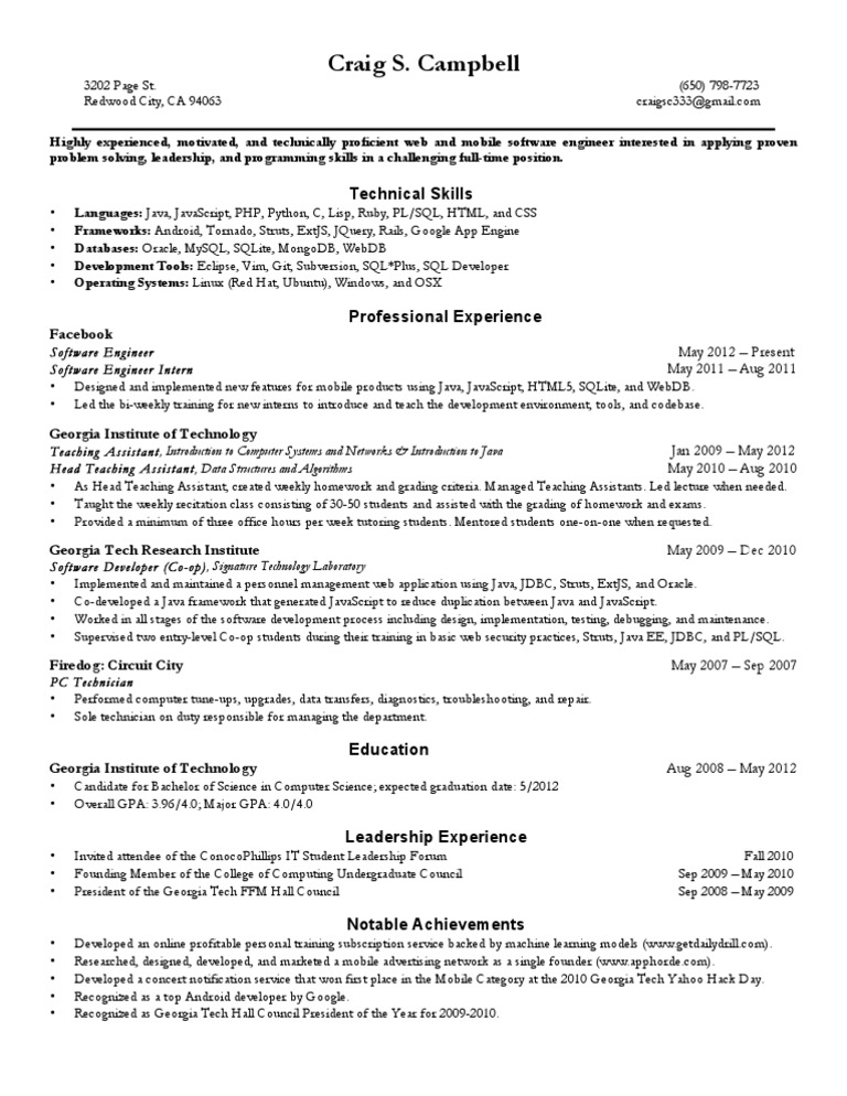 Craig Campbell's Resume | Download Free PDF | Eclipse (Software) | Java (Programming Language)