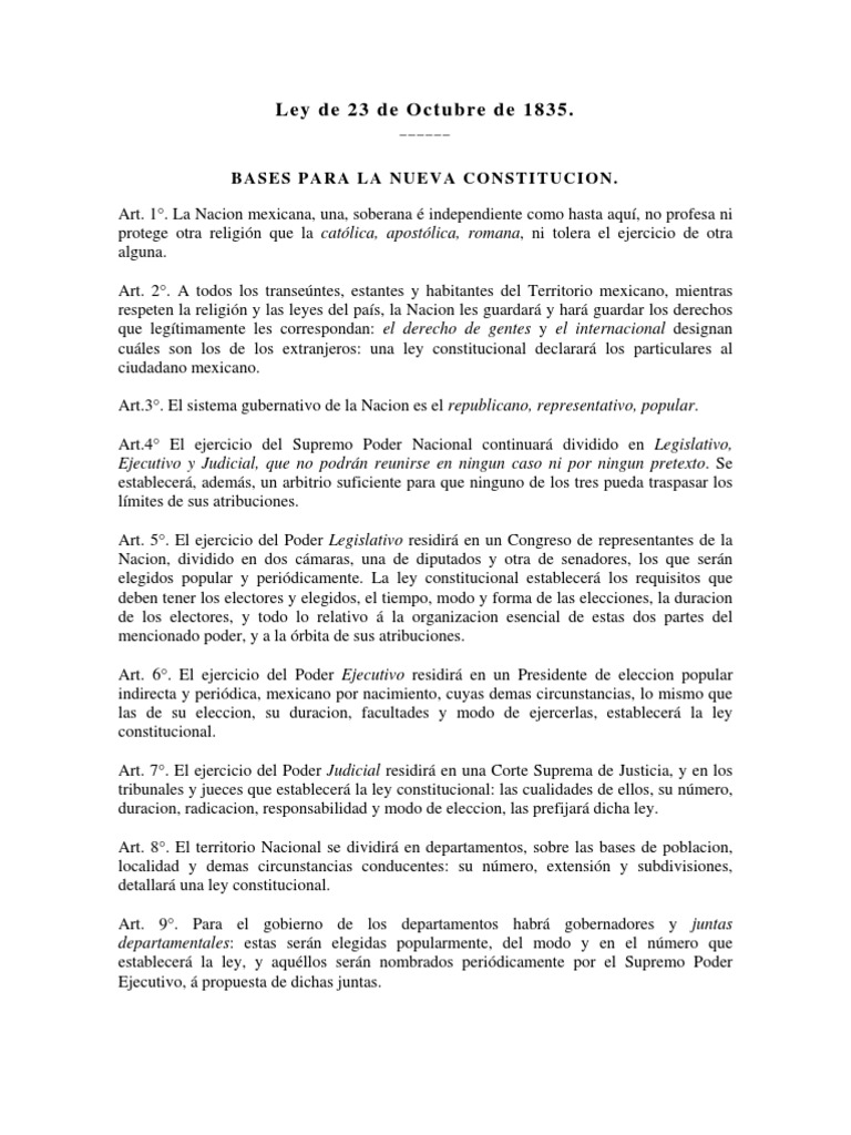 Bases Organicas de 1835 | PDF | Constitución | México