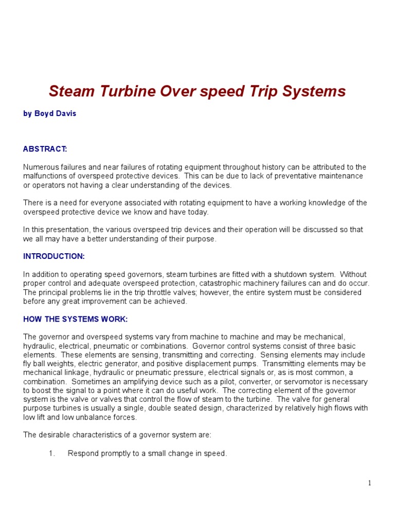 Steam Turbine Overspeed Trip Systems | PDF | Valve | Machines