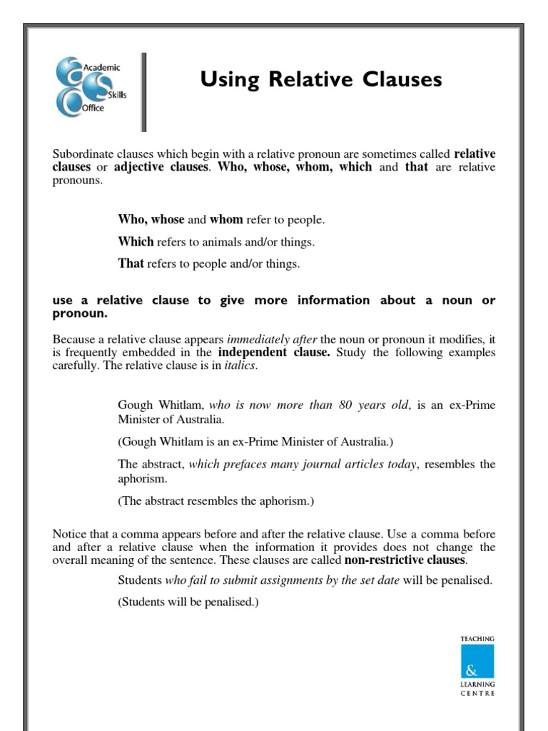 Relative Clauses | PDF | Clause | Rules
