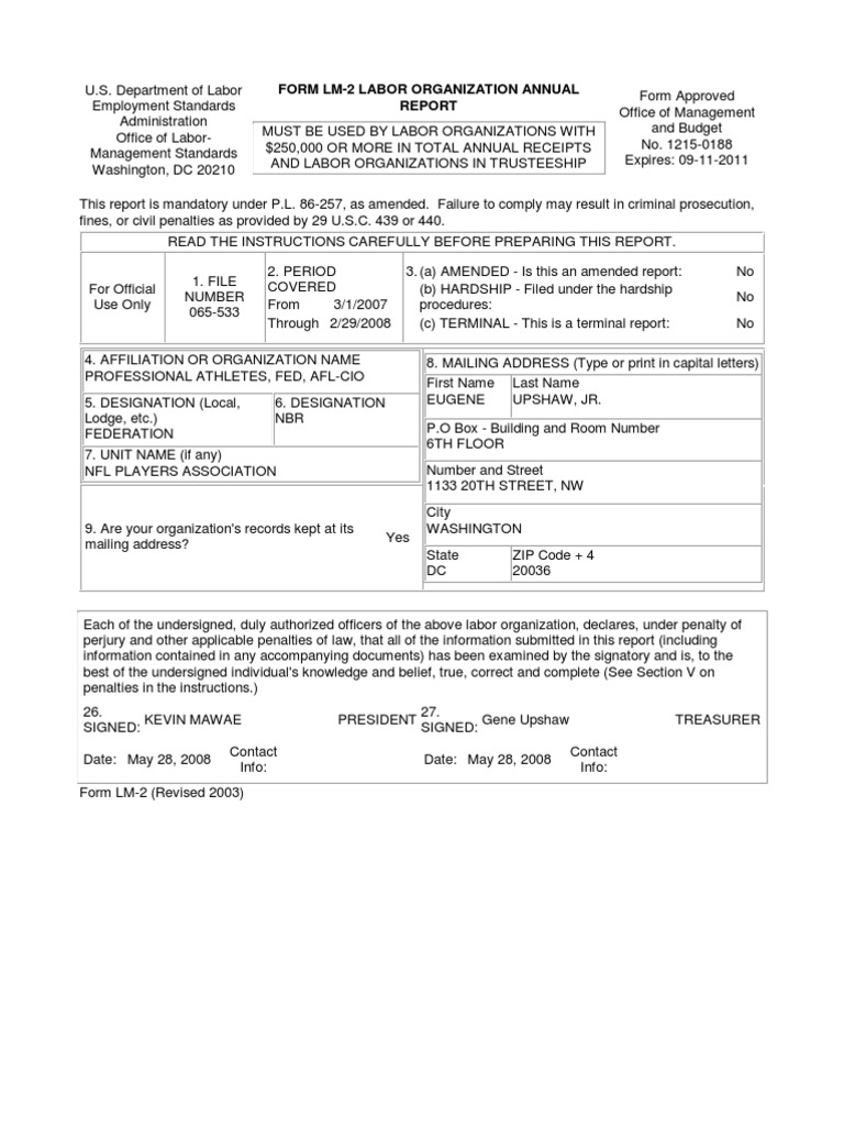 Form Lm-2 Labor Organization Annual | PDF | Book Value | Securities ...