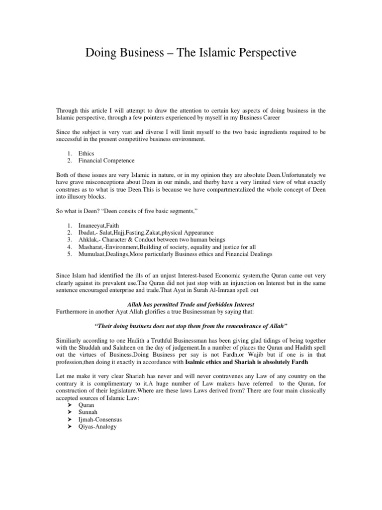 Islamic Business Ethics and Practices | PDF