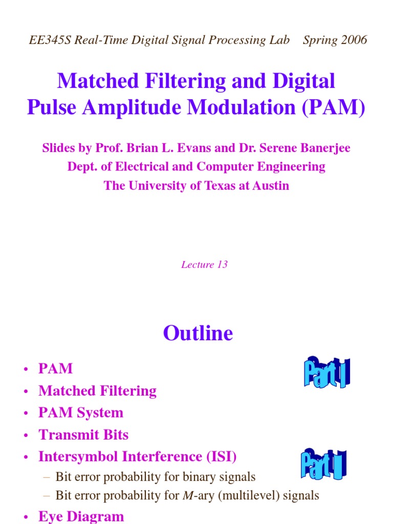 Matched Filter | PDF | Digital Signal | Modulation