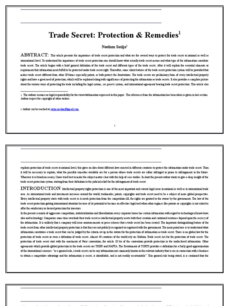 Trade Secrets. Protection and Remedies | PDF | Trade Secret | Non ...