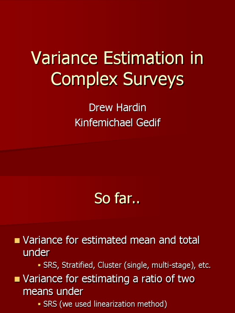 Variance Estimation in Complex Surveys | PDF | Resampling (Statistics) | Bootstrapping (Statistics)