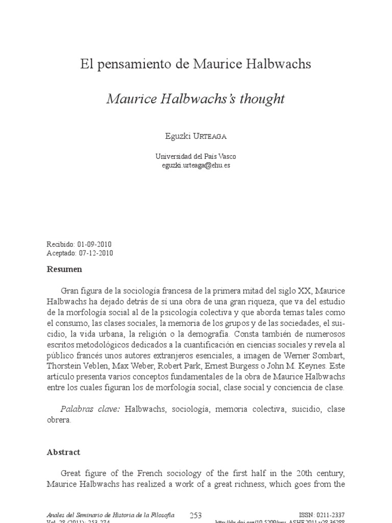 Maurice Halbwachs | PDF | Emile Durkheim | Sociedad