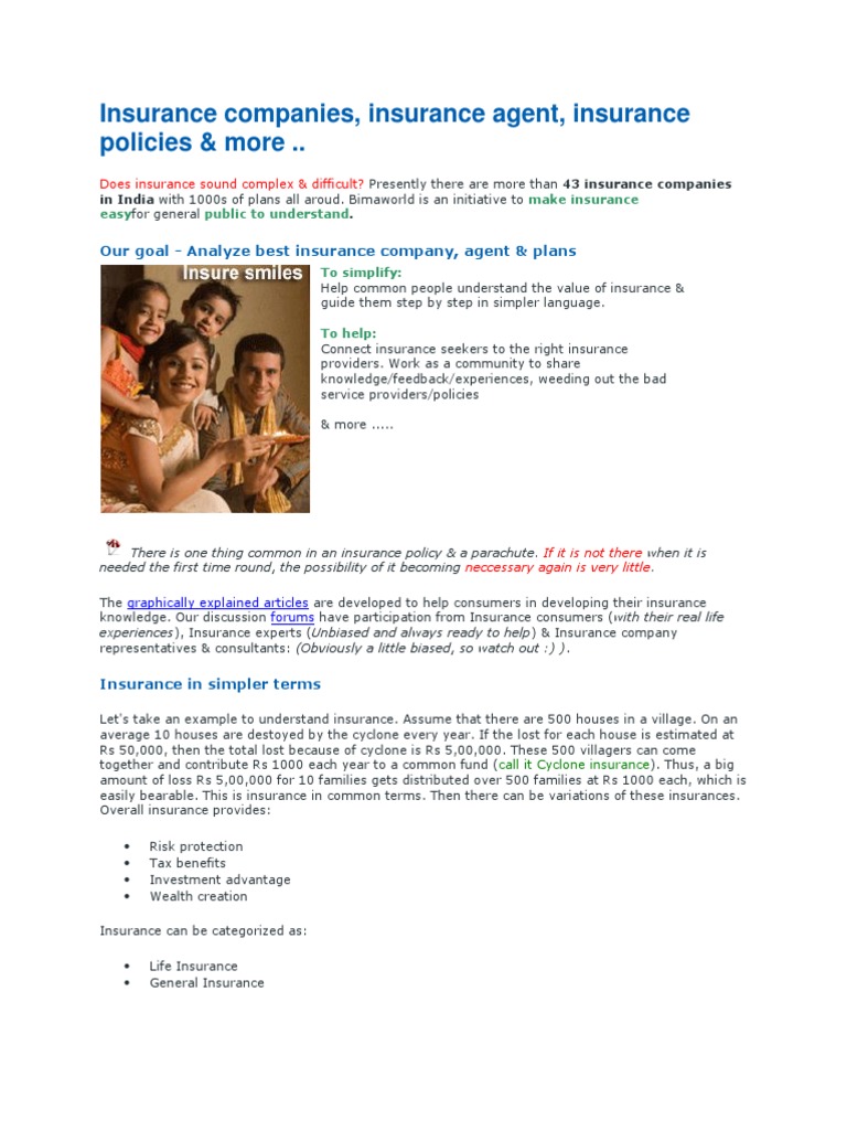 Insurance Companies, Insurance Agent, Insurance Policies & More . | PDF ...