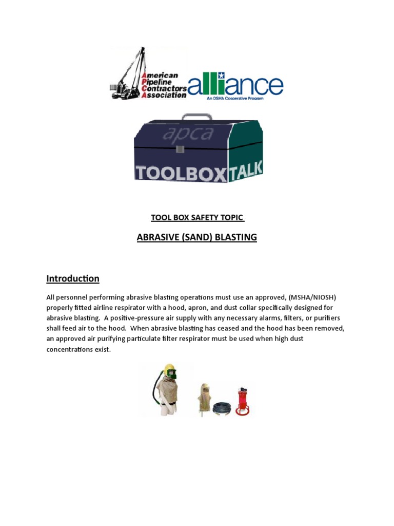 Abrasive (Sand) Blasting: Tool Box Safety Topic | PDF | Gases | Chemistry