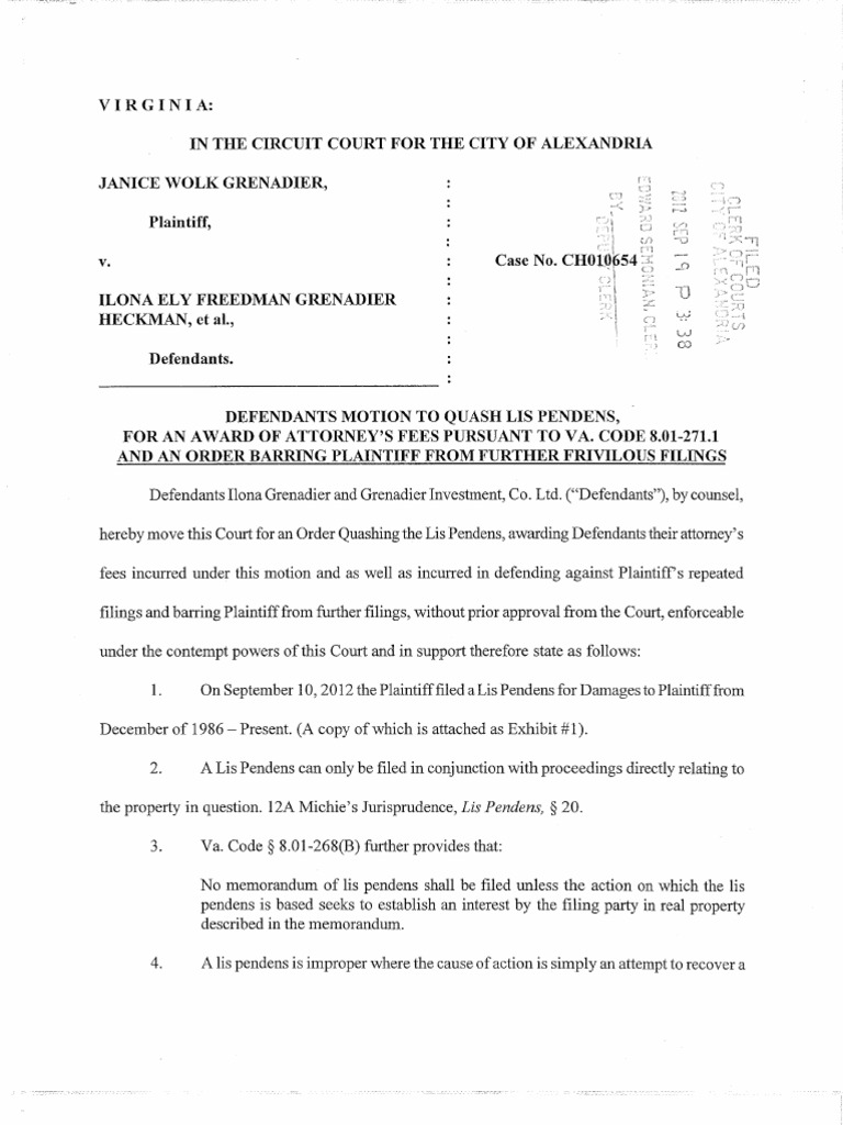 Defs Motion to Quash Lis Pendens (4) | Damages | Lawsuit