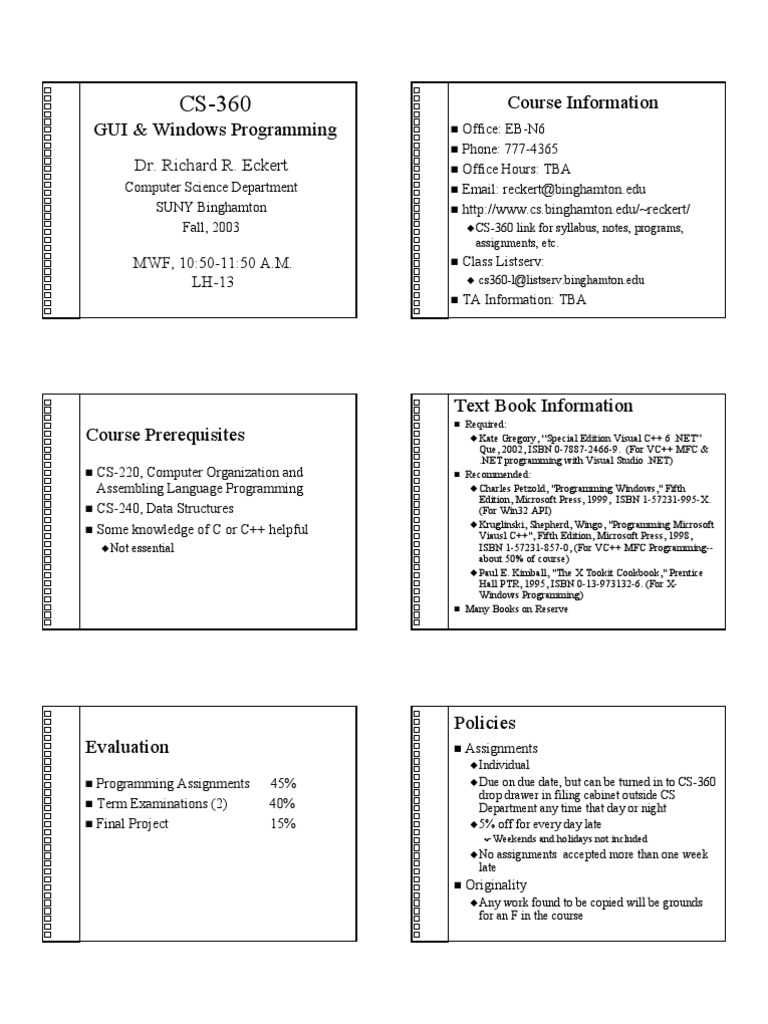 GUI & Windows Programming Course Information: Dr. Richard R. Eckert ...