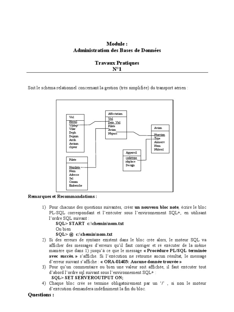TP PLSQL n1 | PDF | PL/SQL | Pilote (Aéronautique)