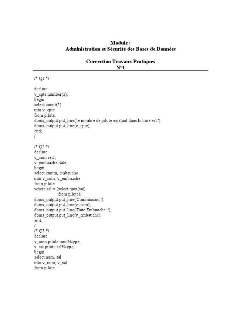 TP PLSQL n1 (Correction) | PDF