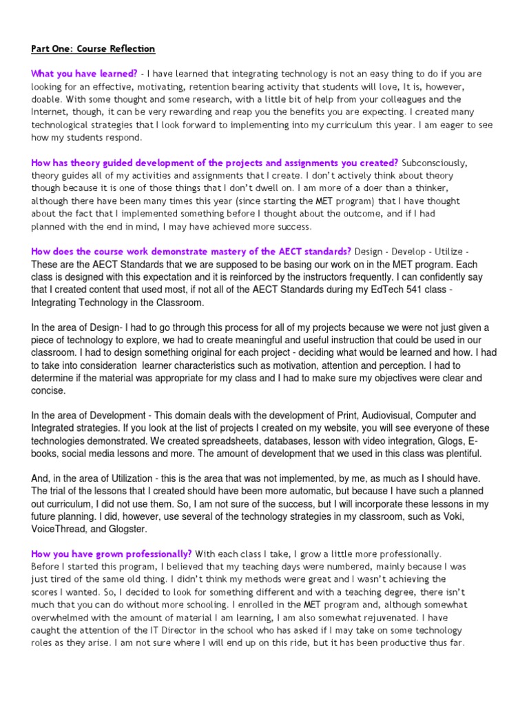What You Have Learned?: Part One: Course Reflection | PDF | Educational ...