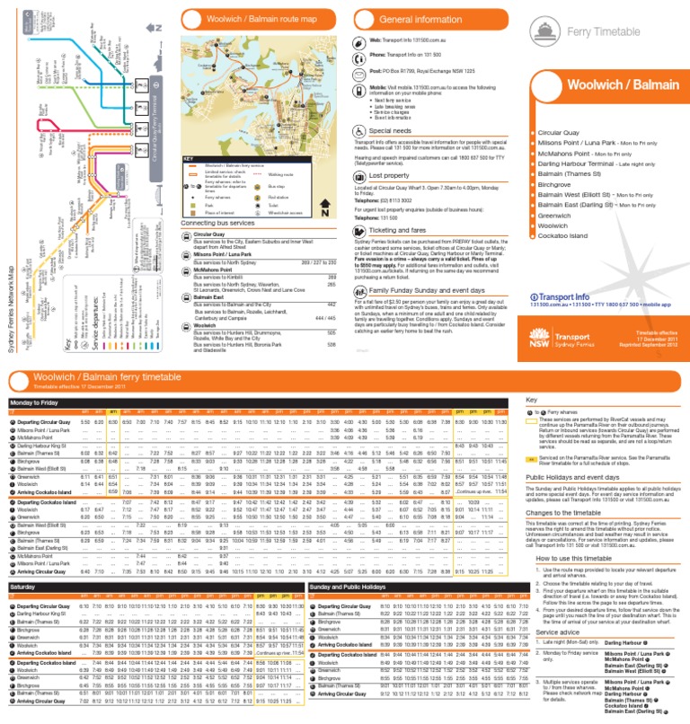 Woolwich Balmain Timetable | PDF | Sydney | Transport