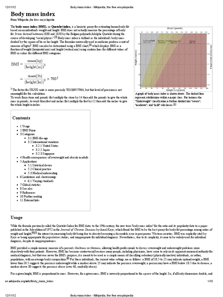 Body Mass Index - Wikipedia, The Free Encyclopedia | PDF | Body Mass ...