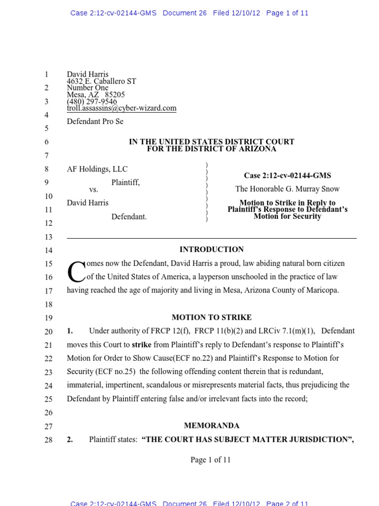 Def.26.Motion to Strike in Reply | Lawsuit | Copyright Infringement