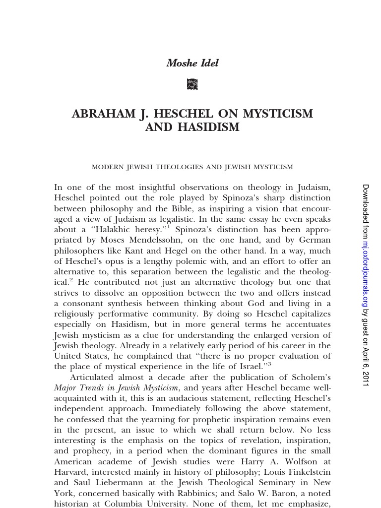 Moshe Idel-Abraham Joshua Heschel On Mysticism and Hasidism | PDF ...