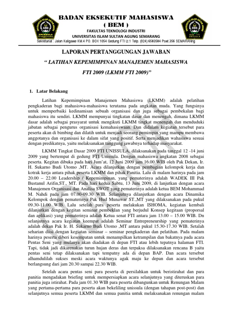 Contoh LPJ LKMM | PDF