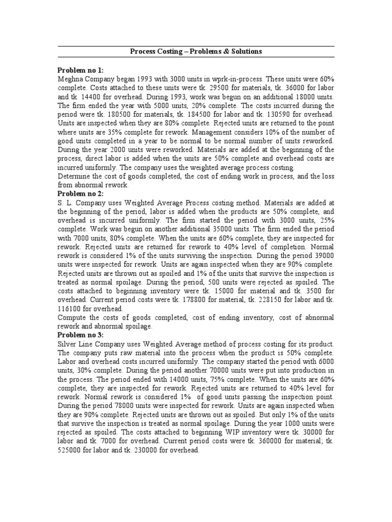 Process Costing-Problems and Solution | PDF | Inventory | Cost