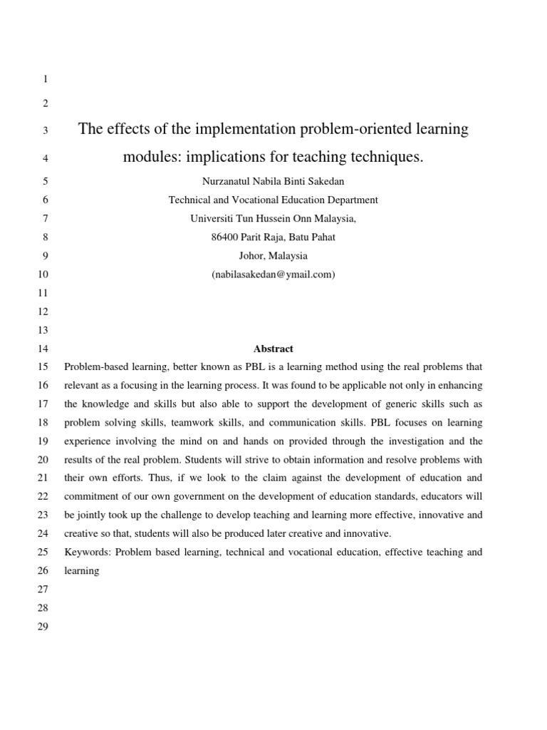 The Effects of The Implementation Problem Oriented Learning Modules ...