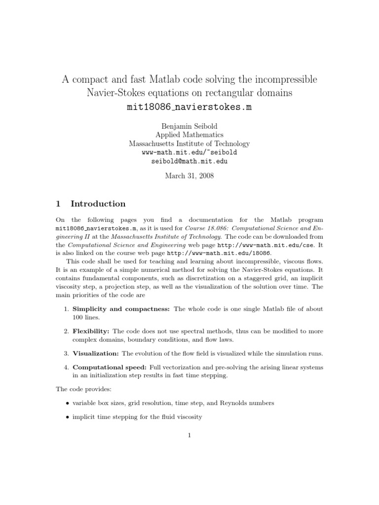 A Compact and Fast Matlab Code Solving The Incompressible Navier-Stokes ...