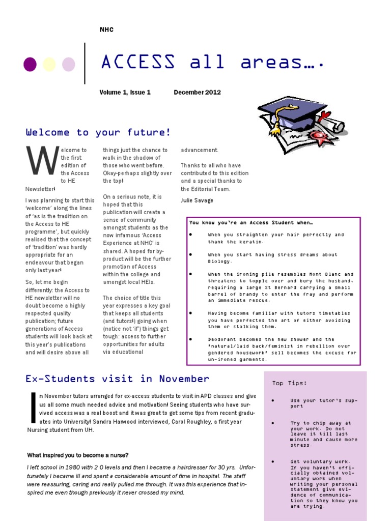 Access to HE Newsletter: Edition 1 | PDF | Mind | Motivation