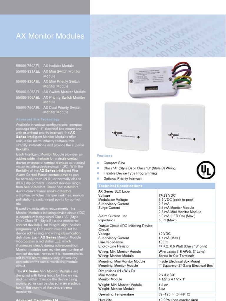 AX Monitor Modules: WWW - Advel.co - Uk | PDF | Switch | Electrical Wiring