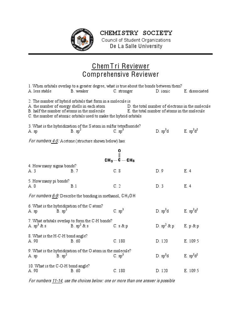 Chemt Ri Reviewer Comprehensive Reviewer: Chemistry Society | PDF ...