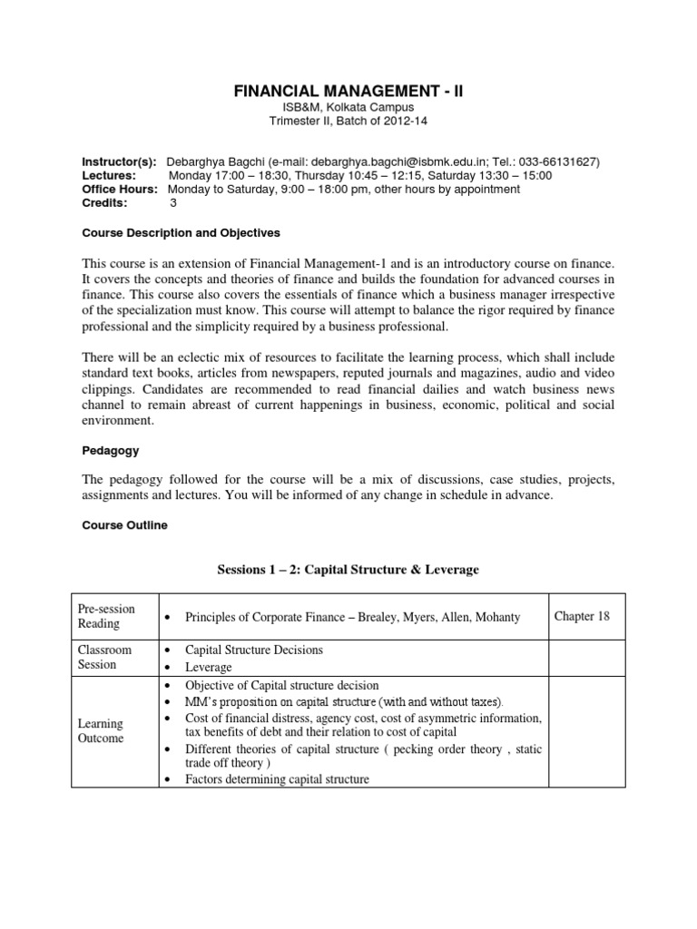 Course Outline - Fm-II | PDF | Capital Structure | Derivative (Finance)