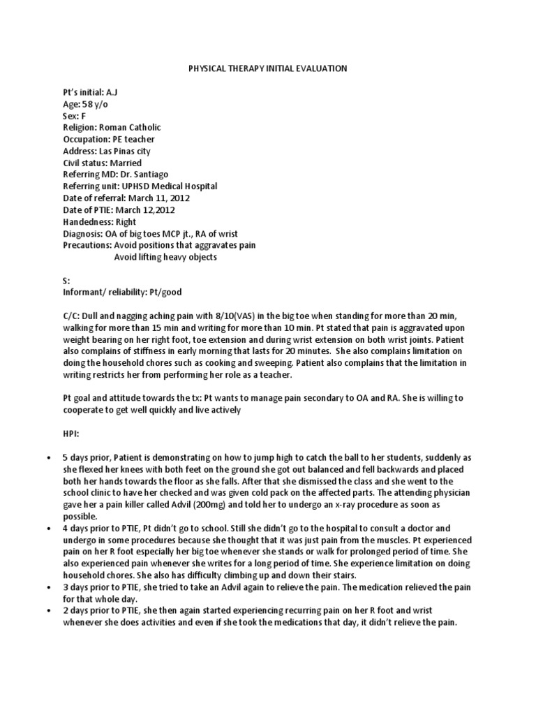 Physical Therapy Initial Evaluation | Anatomical Terms Of Motion | Toe