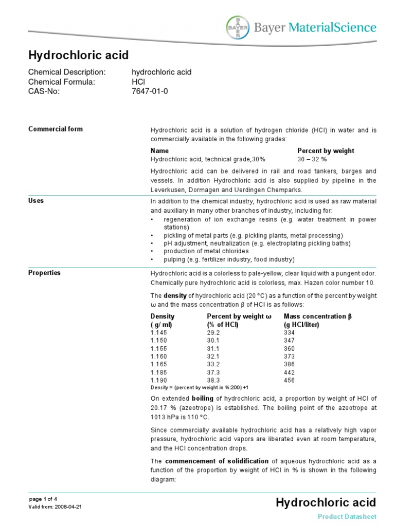 Hydrochloric Acid: Chemical Description: Hydrochloric Acid Chemical ...