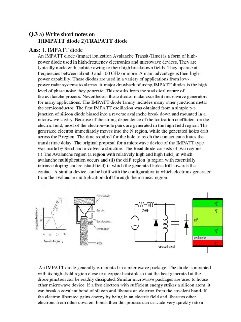 Q.3 A) Write Short Notes On 1) IMPATT Diode 2) TRAPATT Diode Ans: 1 ...