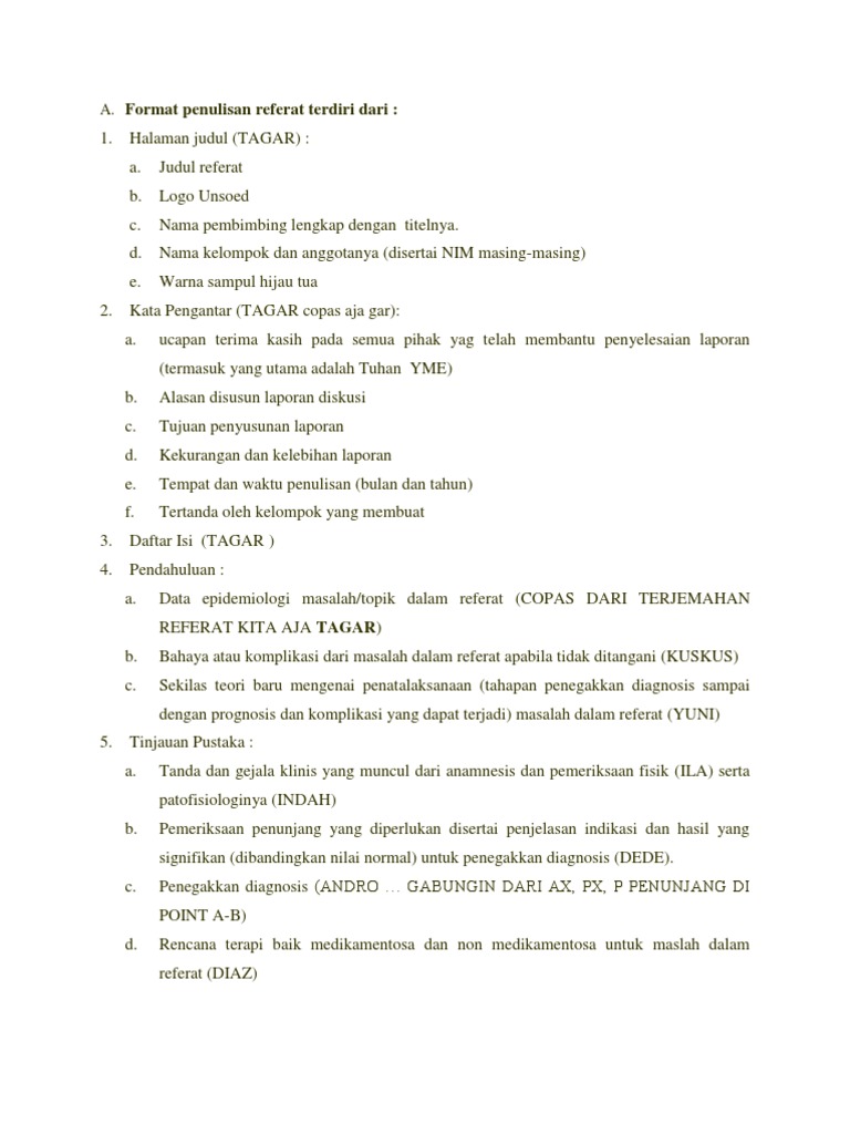 Format Penulisan Referat Terdiri Dari | PDF | Metode & Bahan Ajar