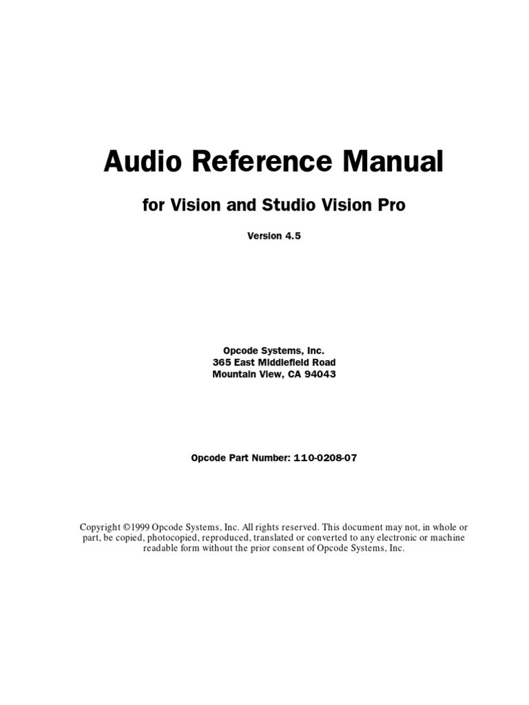 Opcode Vision and Opcode Studio Vision 4.5 Audio Reference Manual 1999 ...