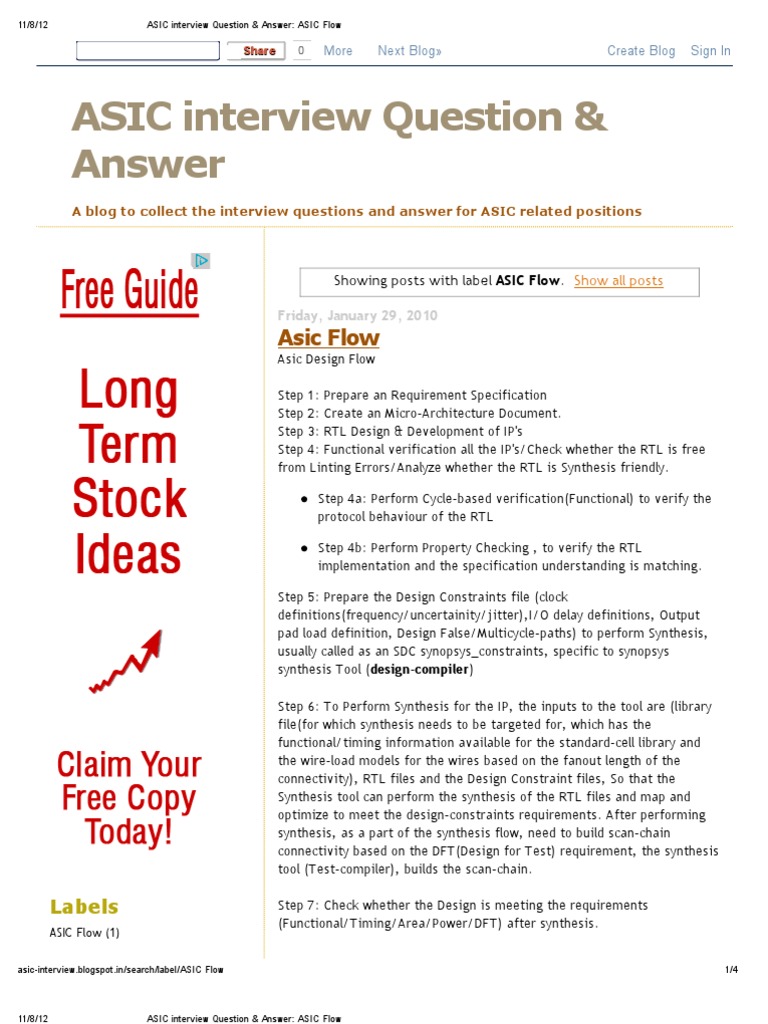 ASIC Interview Question & Answer - ASIC Flow | PDF | Formal ...