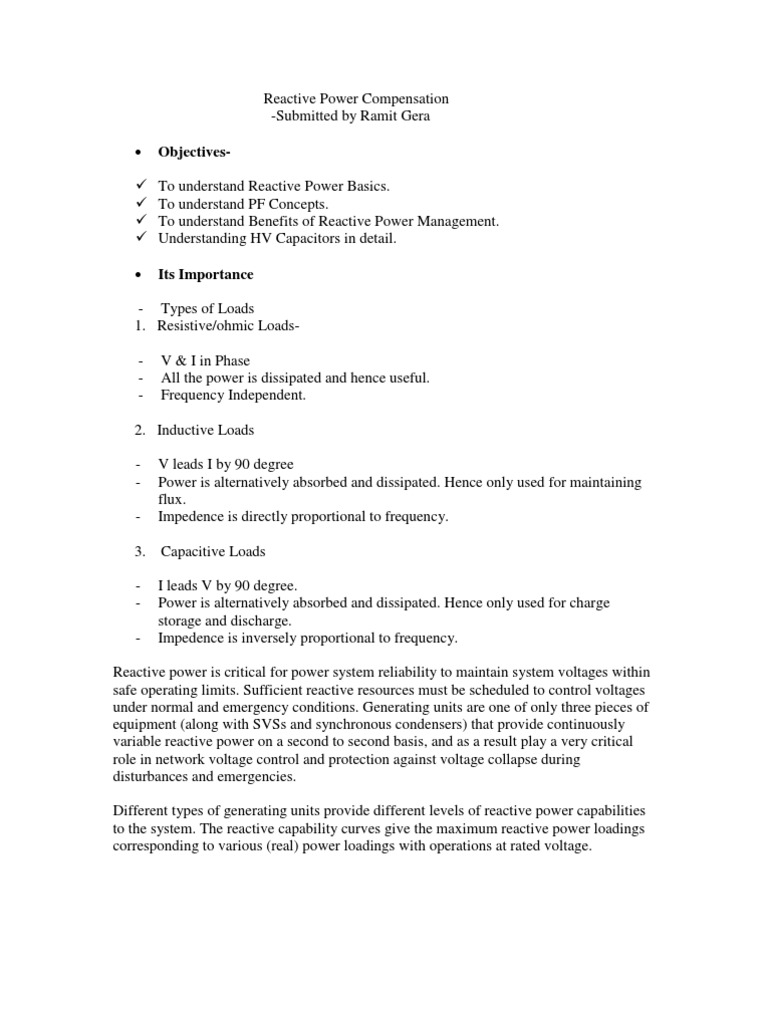 Reactive Power Compensation | PDF | Ac Power | Capacitor