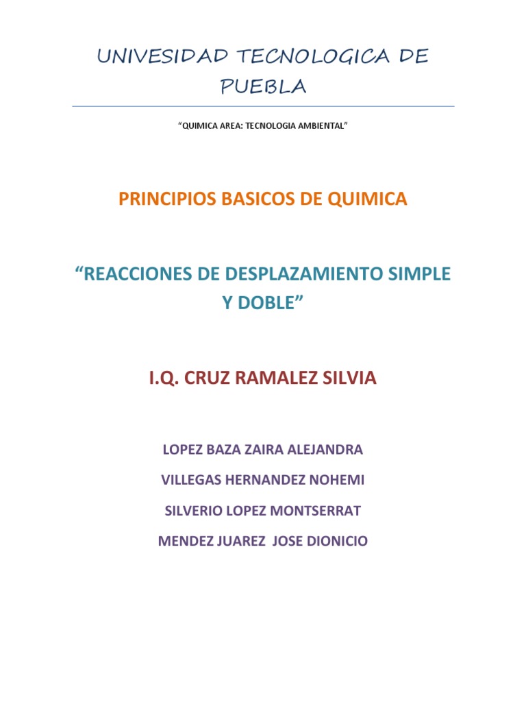 Reacciones de Desplazamiento Simple y Doble (1) | Mole (Unidad ...