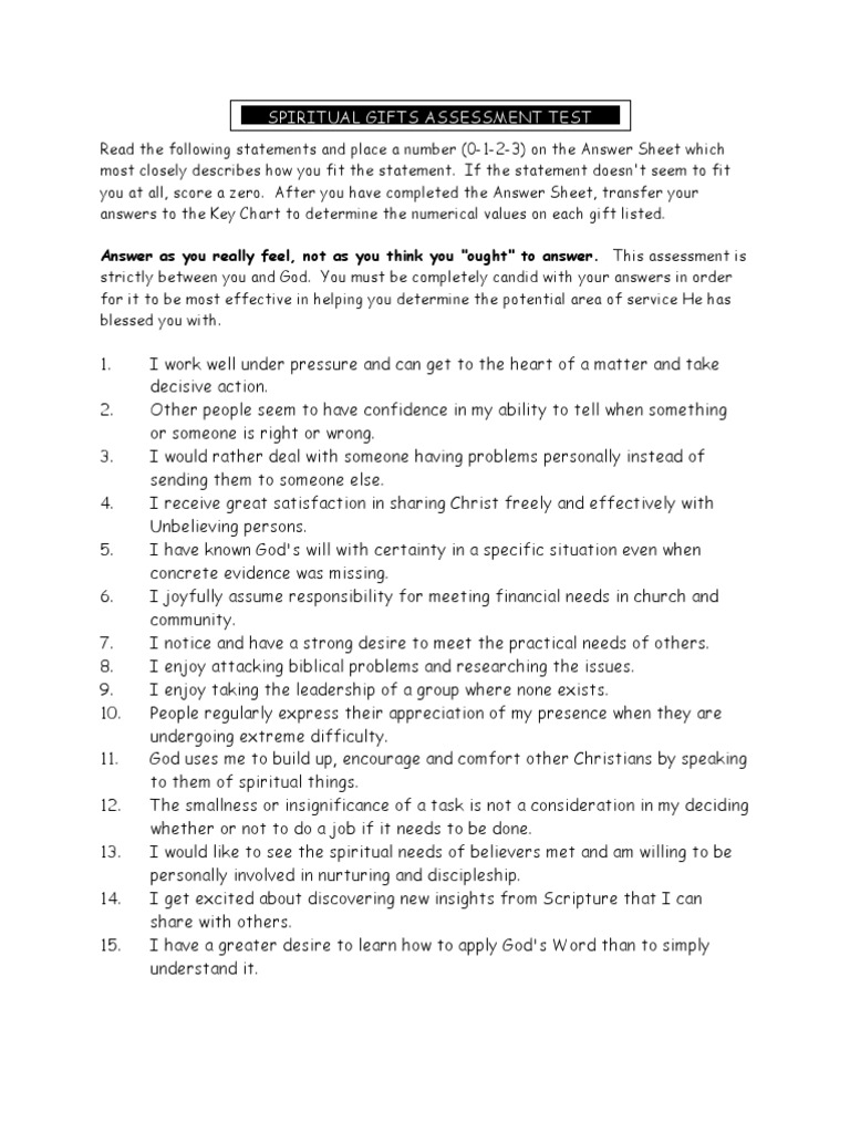Spiritual Gifts Assessment Worksheet | PDF | Career & Growth