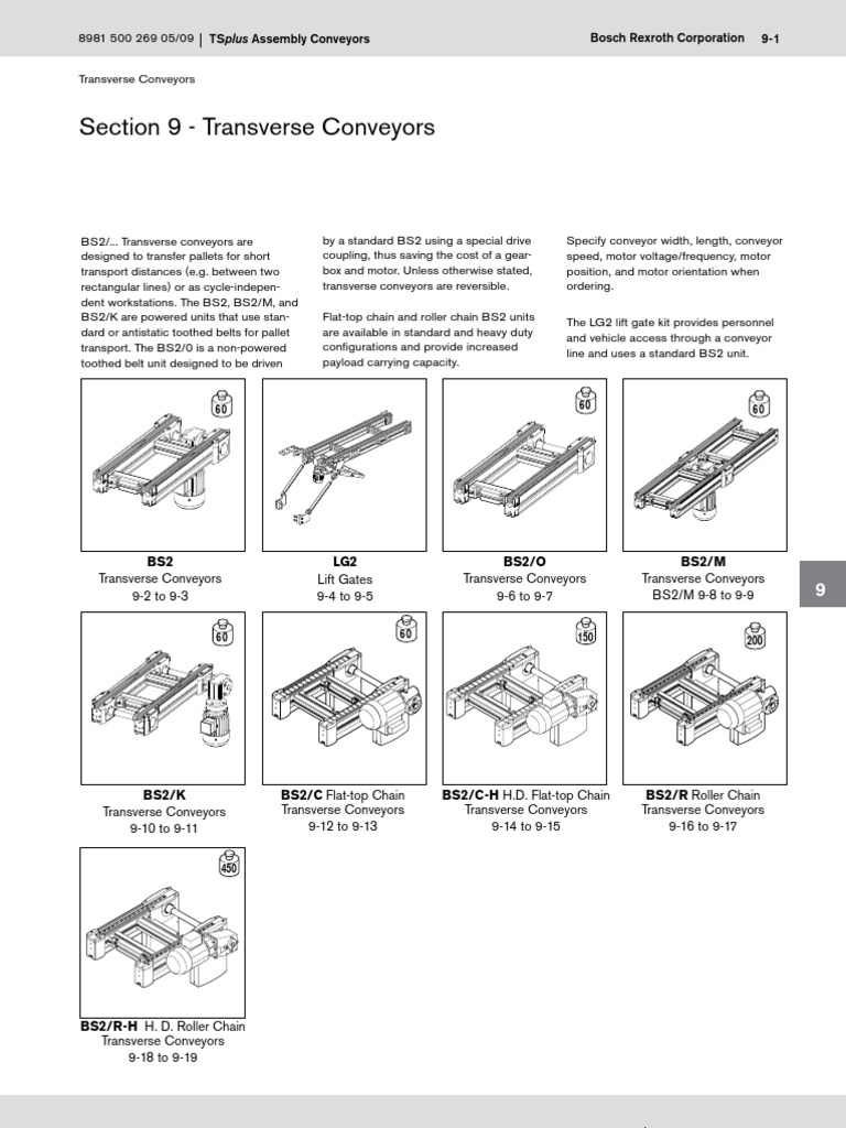 Section 9 - Transverse Conveyors: Bosch Rexroth Corporation Tsplus Assembly Conveyors 1 9