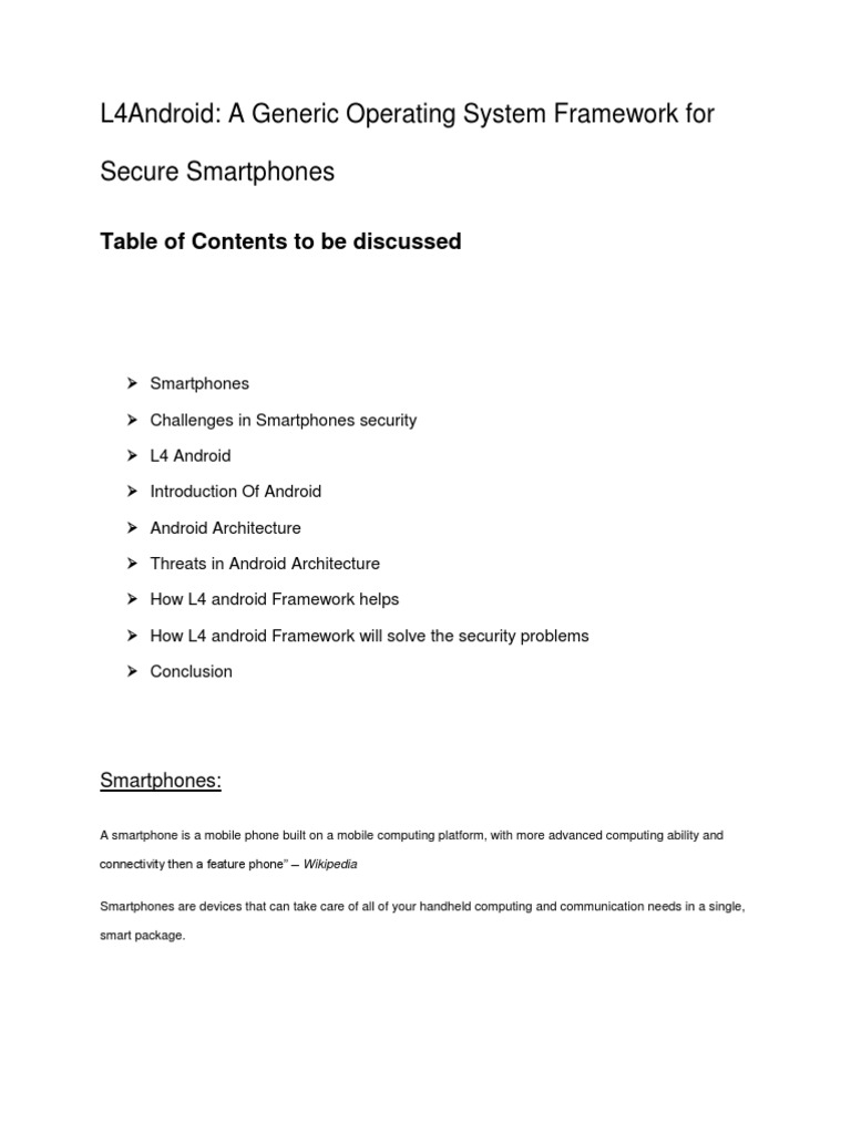 Handouts, L4Android: A Generic Operating System Framework For Secure ...