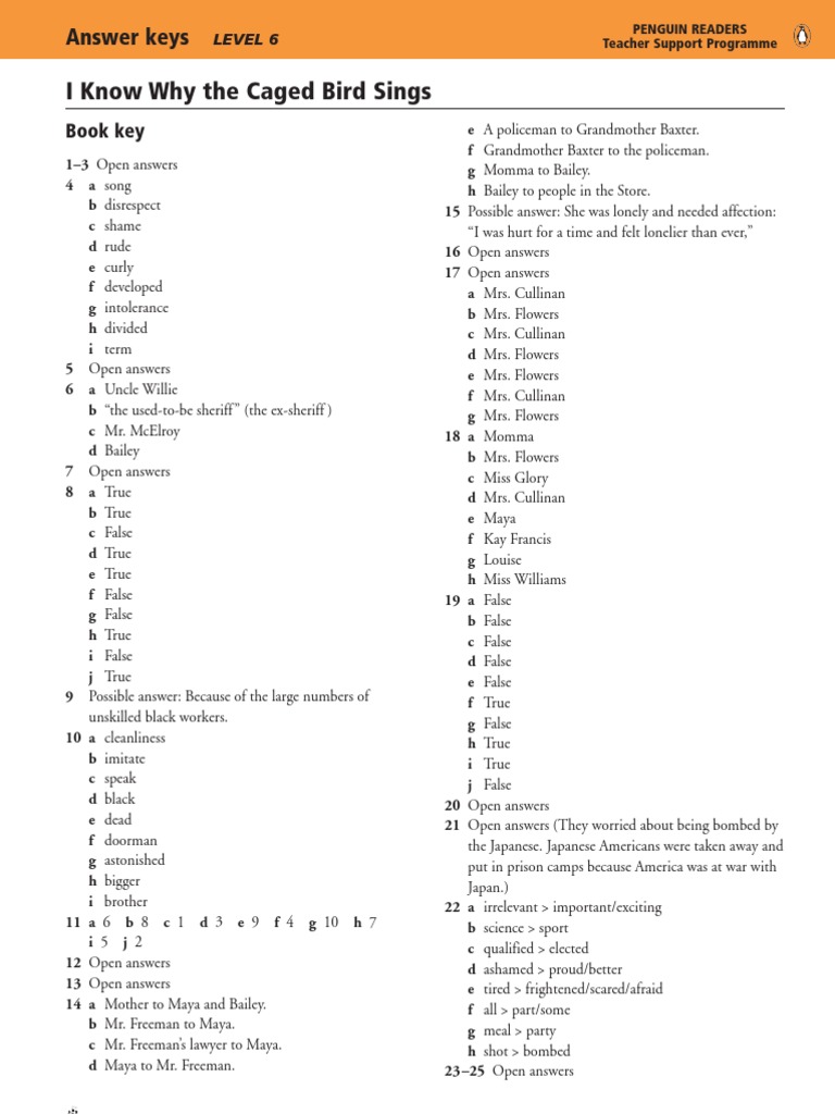 I Know Why The Caged Bird Sings: Answer Keys | PDF | African American ...