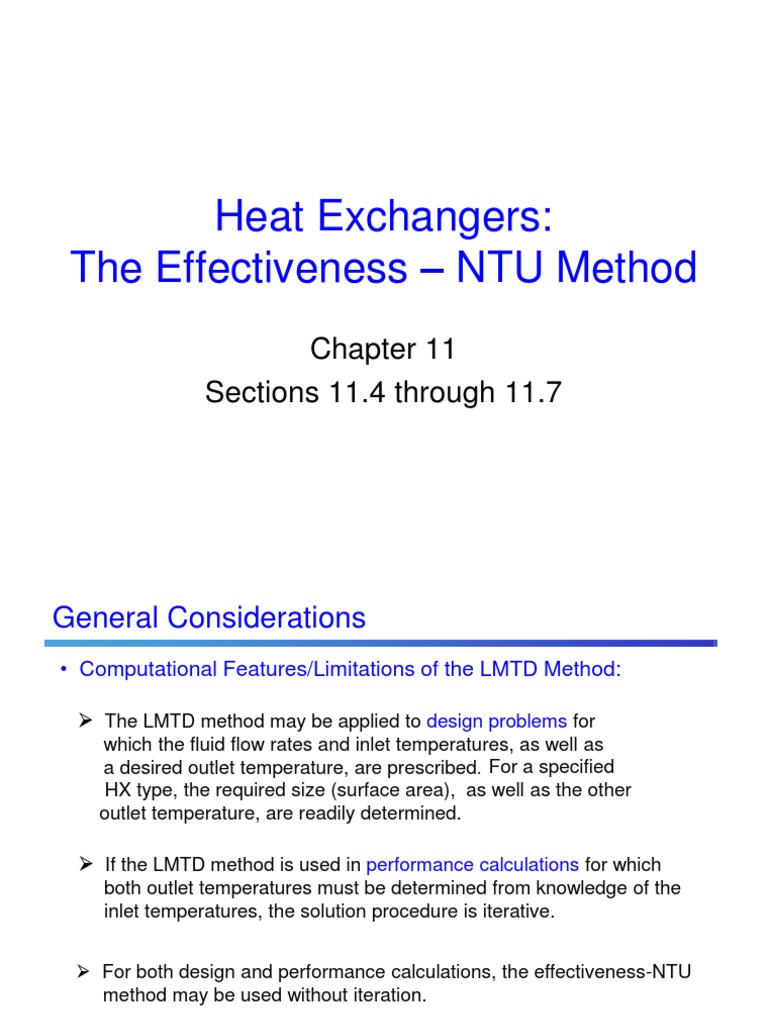 Heat Exchangers: The Effectiveness - NTU Method: Sections 11.4 Through ...