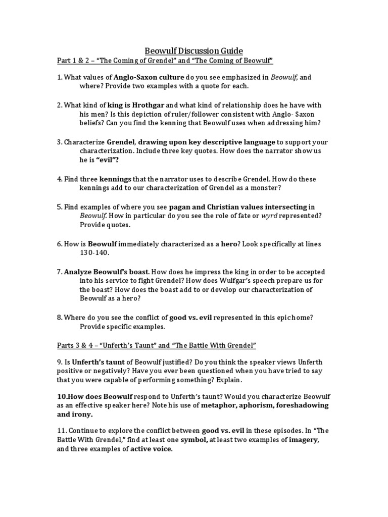 Beowulf Study Guide for Students | PDF | Beowulf | Anglo Saxons